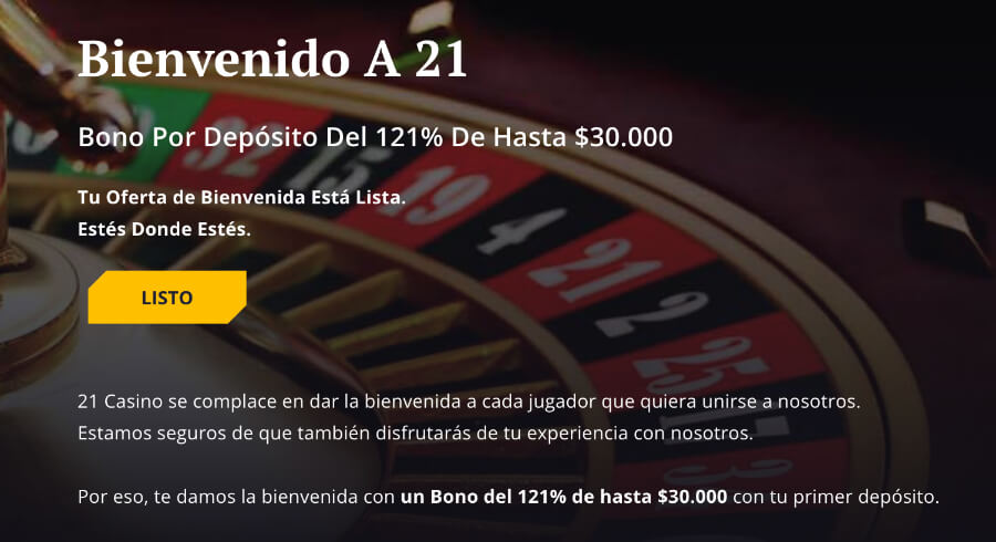 21 Casino reseña para Argentina | Llevate un bono del 121%